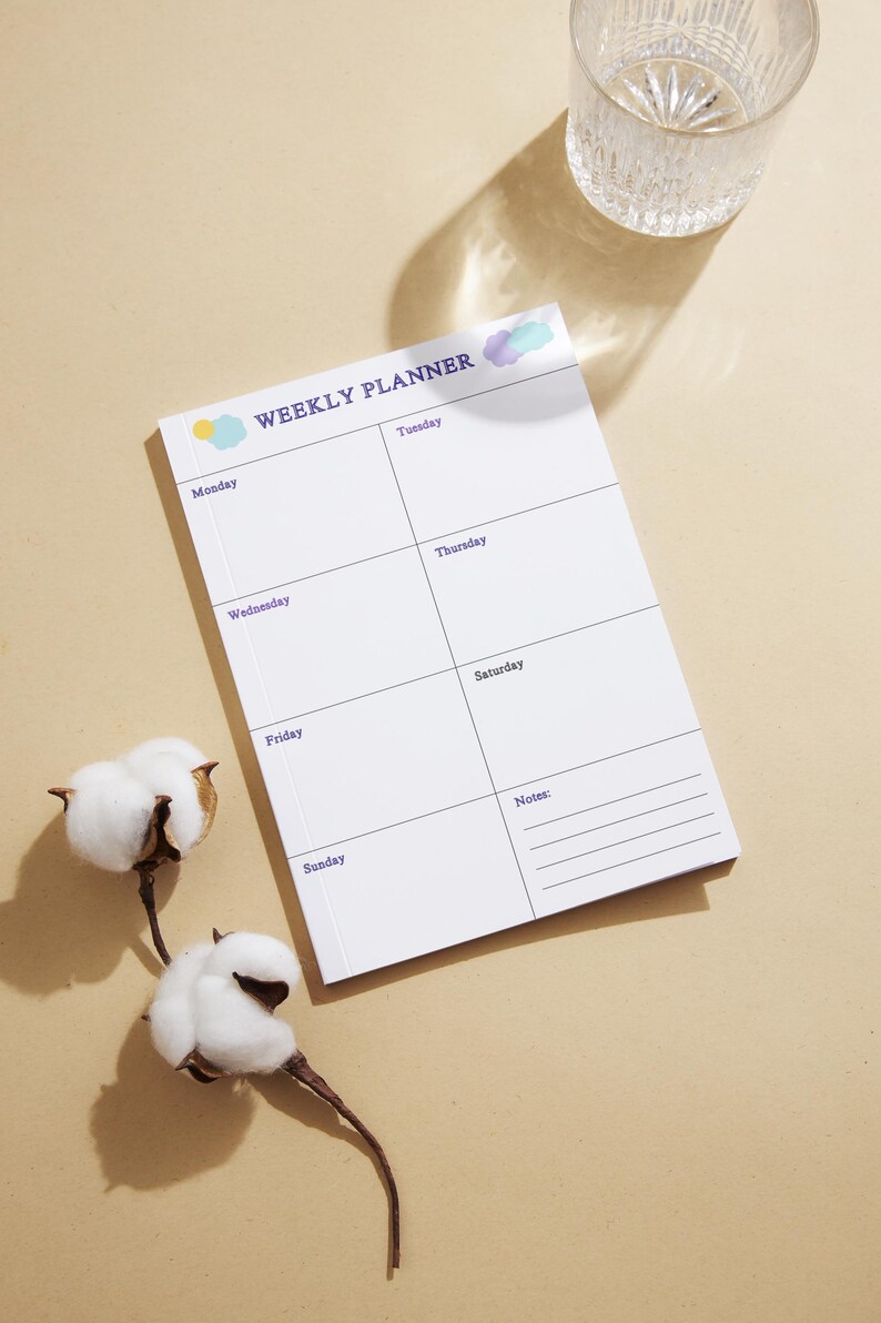 Weekly Planner Printable | Cute Blue Clouds & Sun Design | Weekly ...