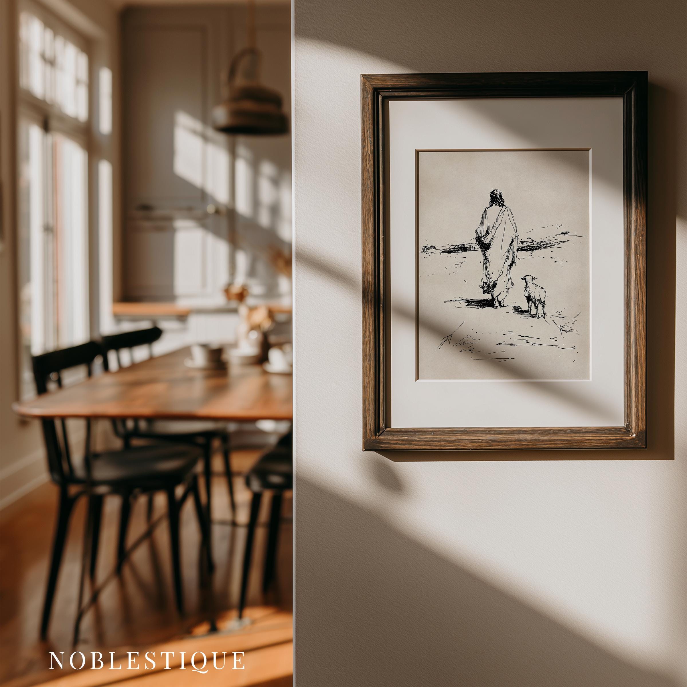 Jesus Leaving the 99 Ink Drawing Print, Neutral Easter Christian Sketch ...