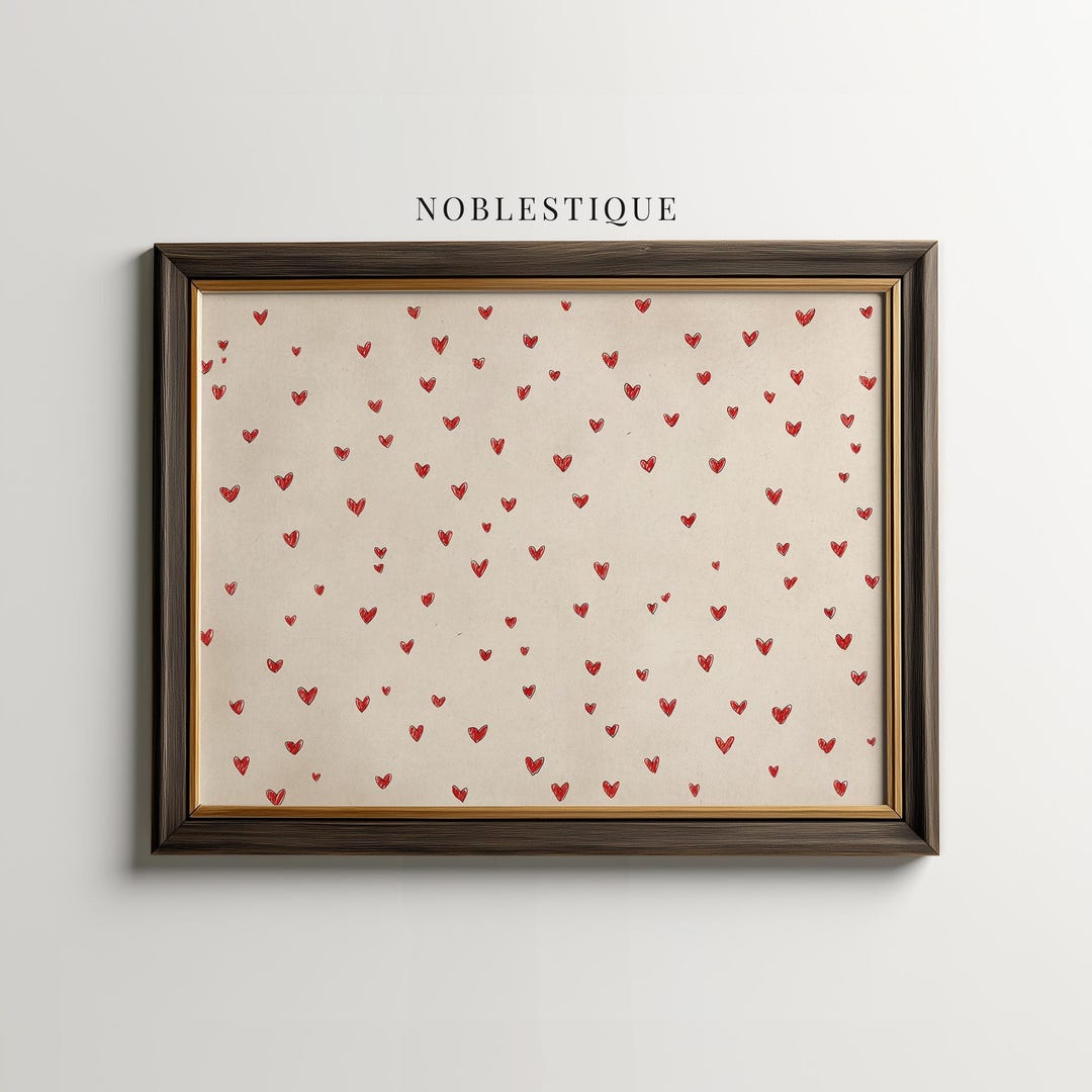 Valentine Heart Painting Print | Minimal Red Heart Pattern Wall Art ...