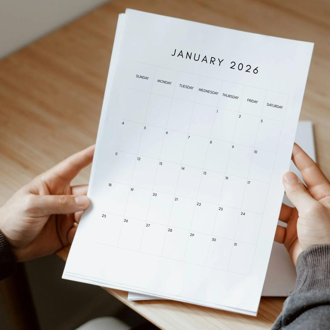 Digital 2026 Calendar Printable | Minimalist Sunday Start PDF Planner ...