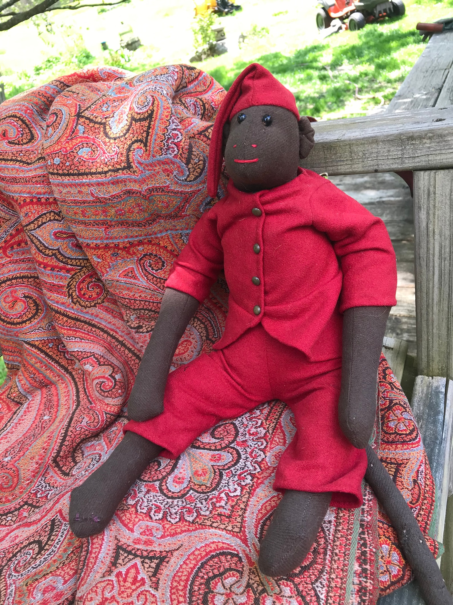 Vintage 1930 Handmade Whimsical Wool Character Stuffed Monkey With Red ...