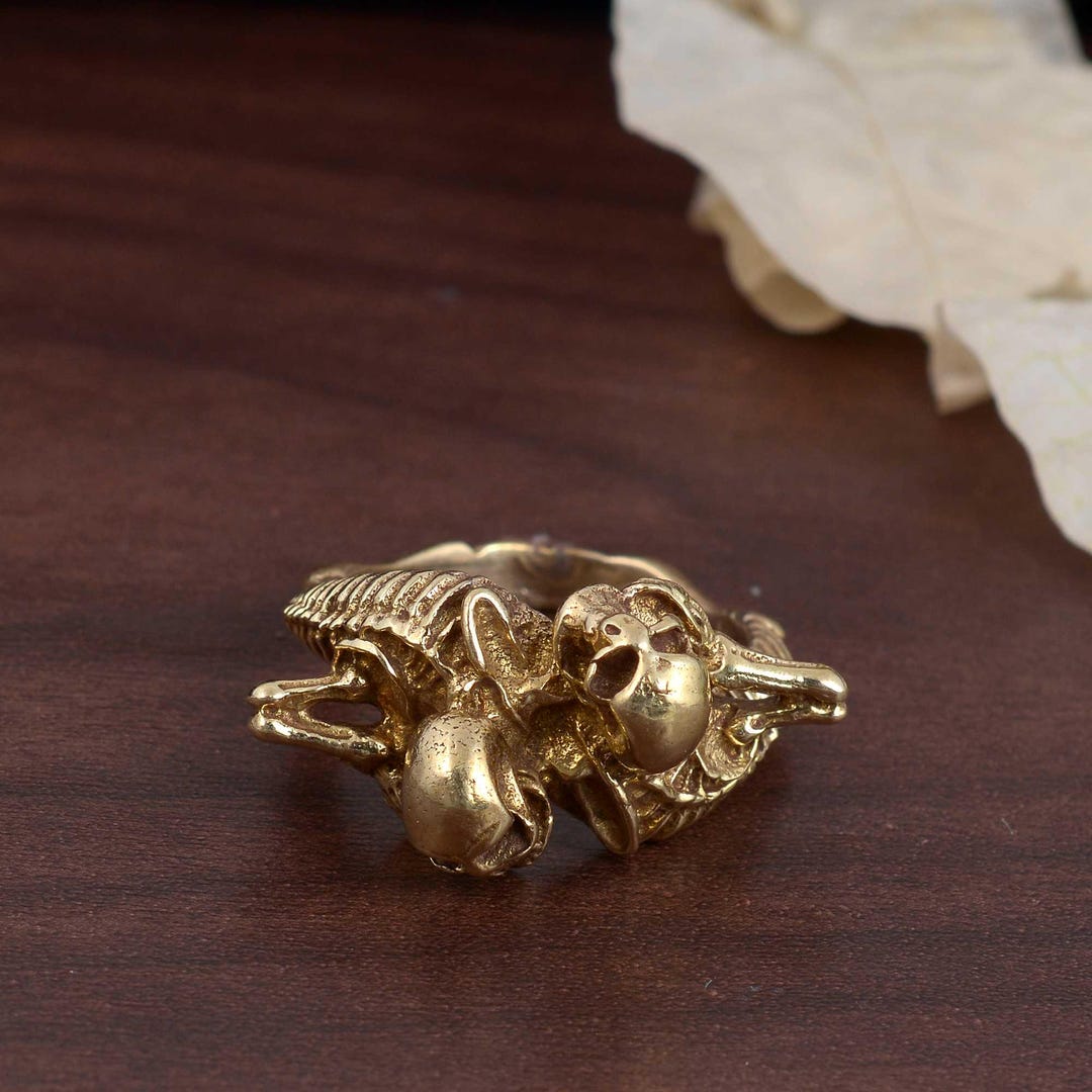 Brass Skull Ring, Gothic Ring, Horror Ring, Skeleton Ring, Skull Head ...