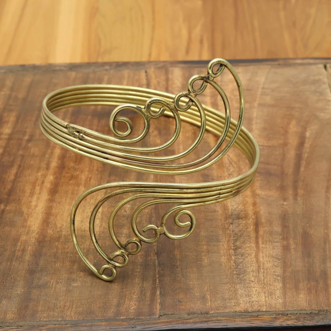 Adjustable Brass Arm Cuff: Handmade Tribal Spiral Armband - Etsy