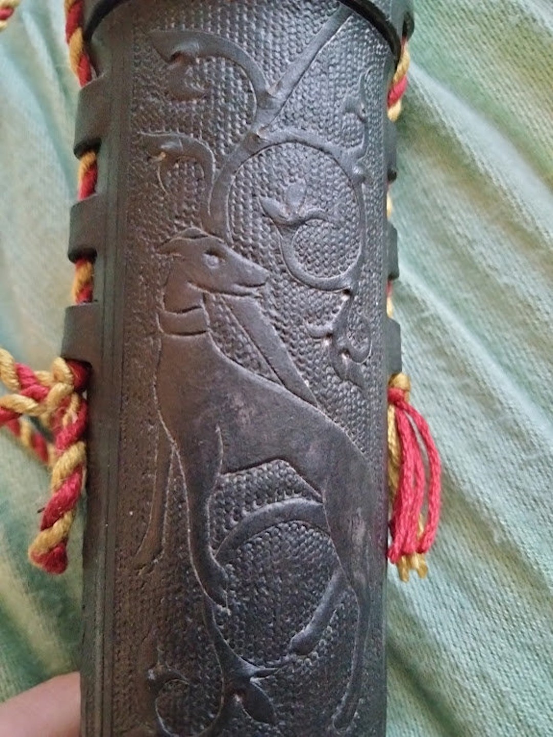 Black Leather Medieval Scroll Case With Dogs - Etsy