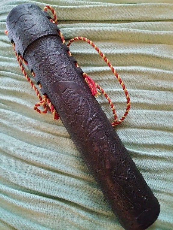 Black Leather Medieval Scroll Case With Dogs - Etsy