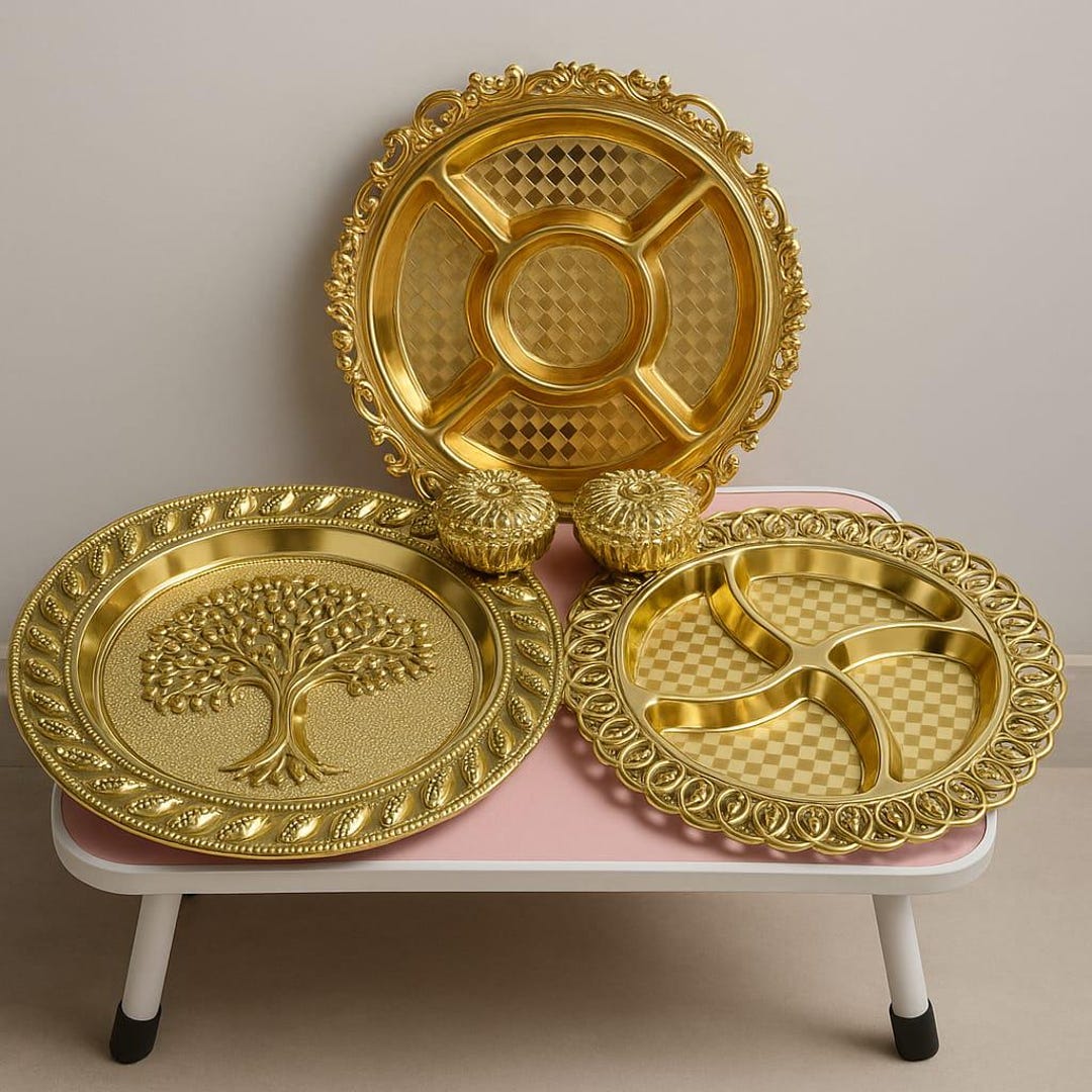 Combo Set of 3pcs Golden Color Tray for Home , Fancy Crockery Items ...