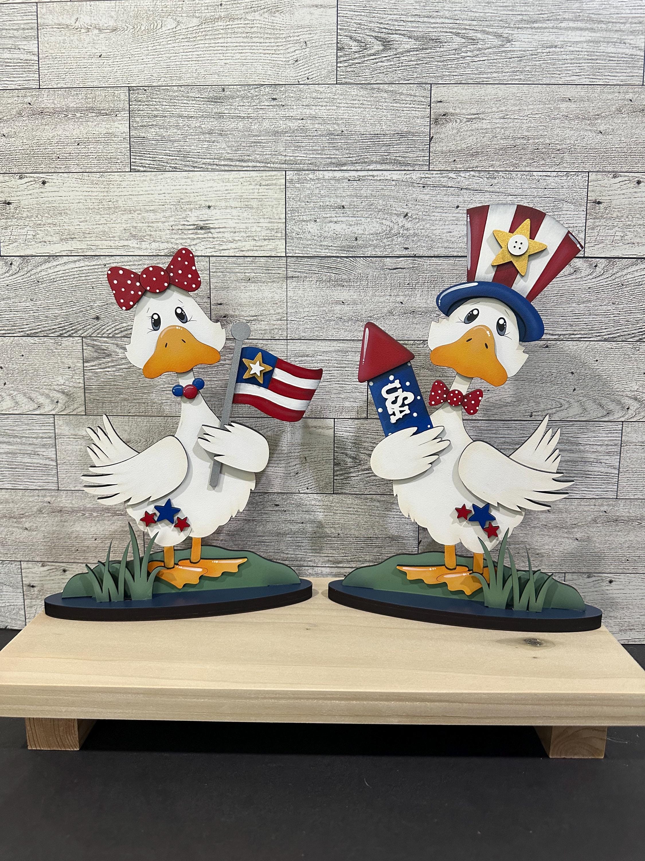 Patriotic Wooden Duck Shelf Sitters | Handmade 4th of July Americana ...