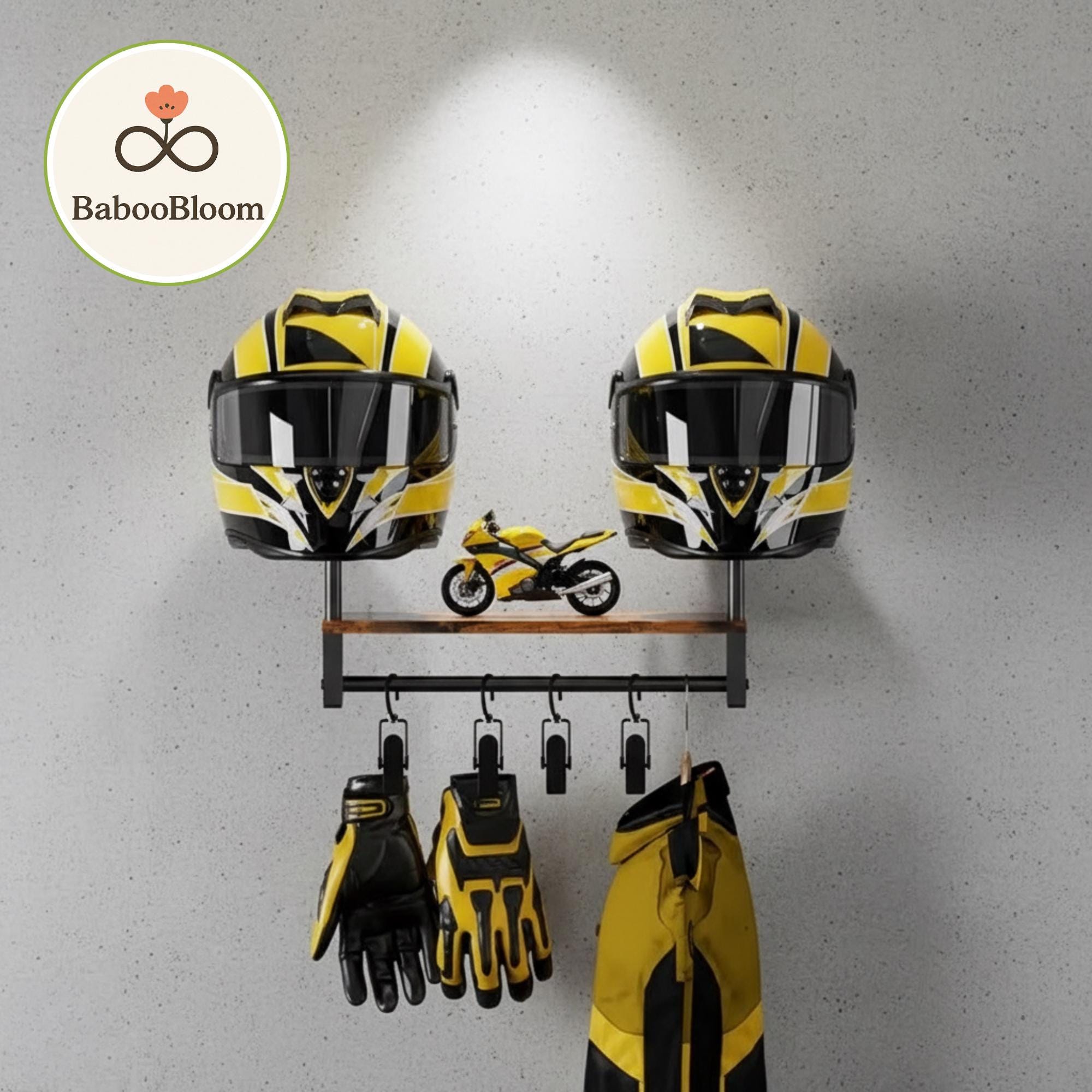 Helmet Rack Wall Mount Organizer, Wooden Helmet & Gloves Holder W/ 4 ...