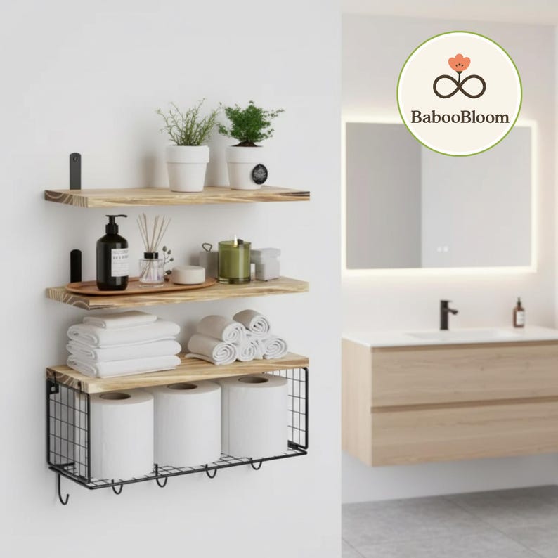 Floating Wall Shelf, Rustic Farmhouse Floating Shelves: Paulownia Wood ...