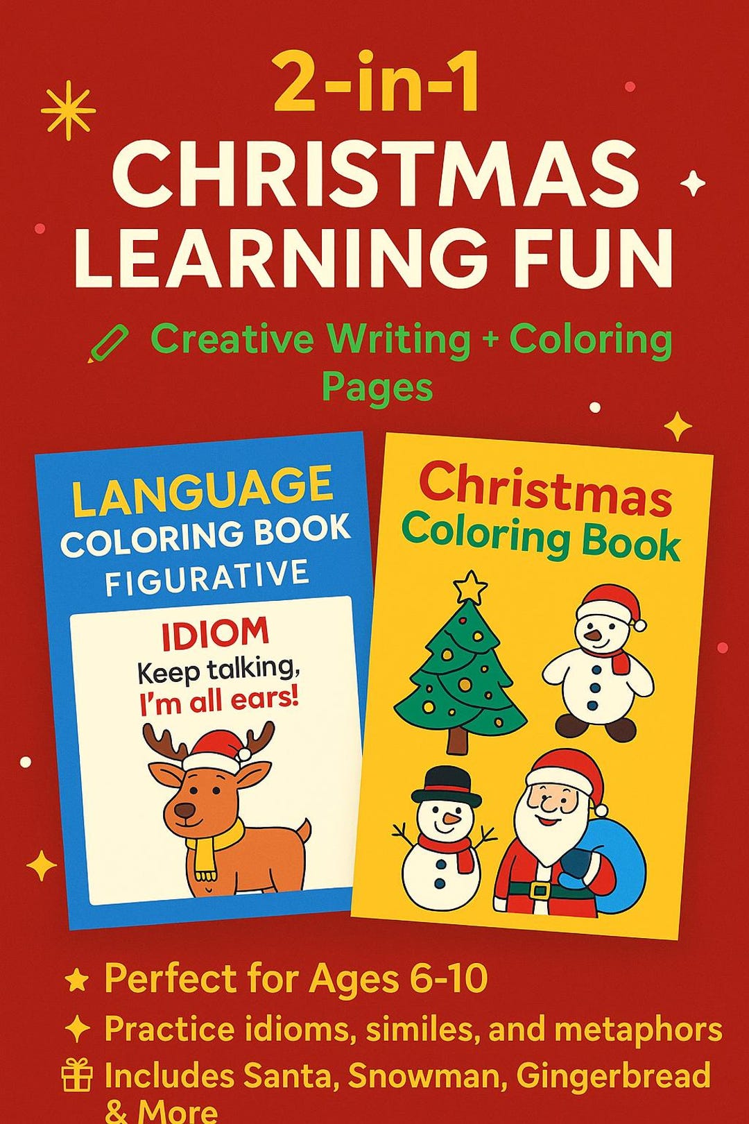 Christmas Language and Coloring Activity Book for Kids Creative Writing ...