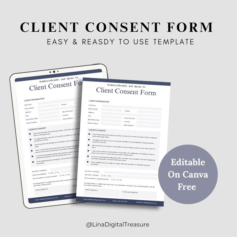 Editable Client Consent Form Template: Professional Business Form (canva Digital Download) - Etsy