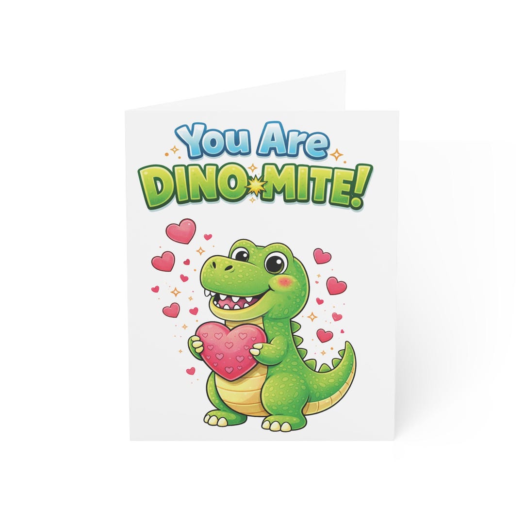Dino-mite Valentine's Day Card: Dinosaur Holding Heart - Etsy