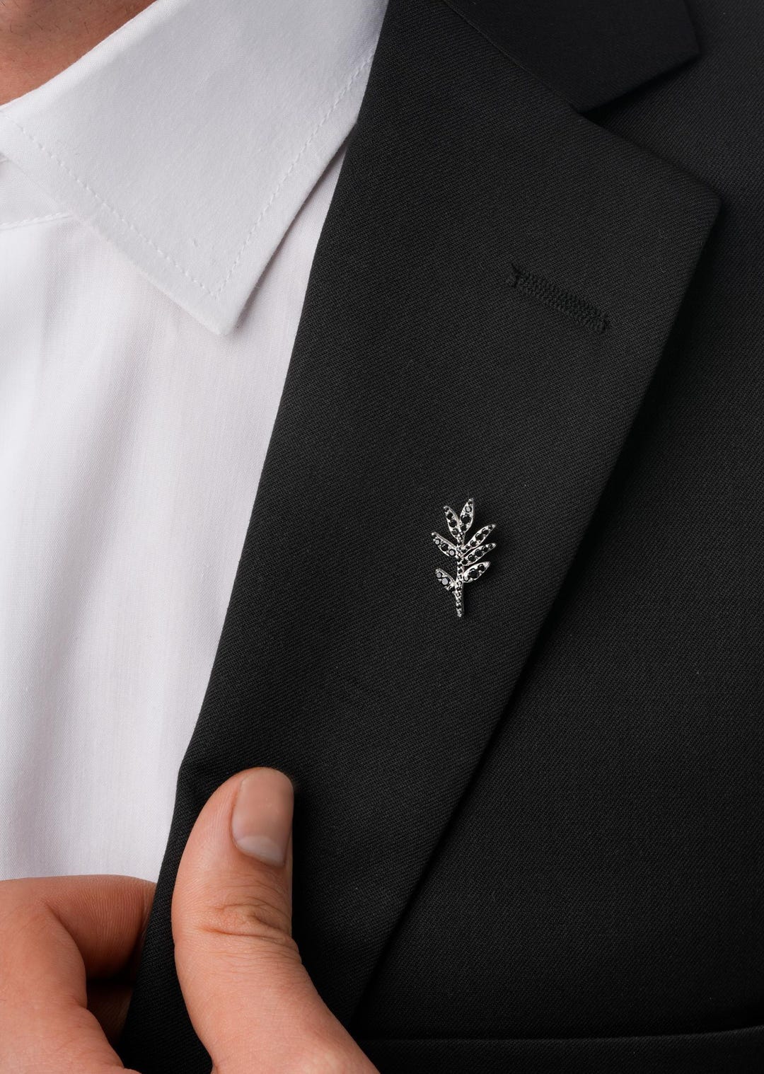 Sterling Silver Olive Branch Lapel Pin, Crystal Leaf Brooch - Etsy