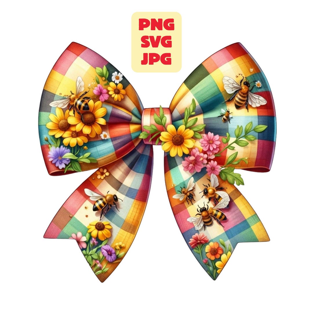 Floral Rainbow Bow PNG SVG JPG Bundle | Colorful Spring Bow Clipart ...