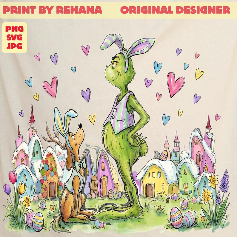 Easter Grinch Bunny SVG PNG, Funny Spring Sublimation Design, Grinch ...