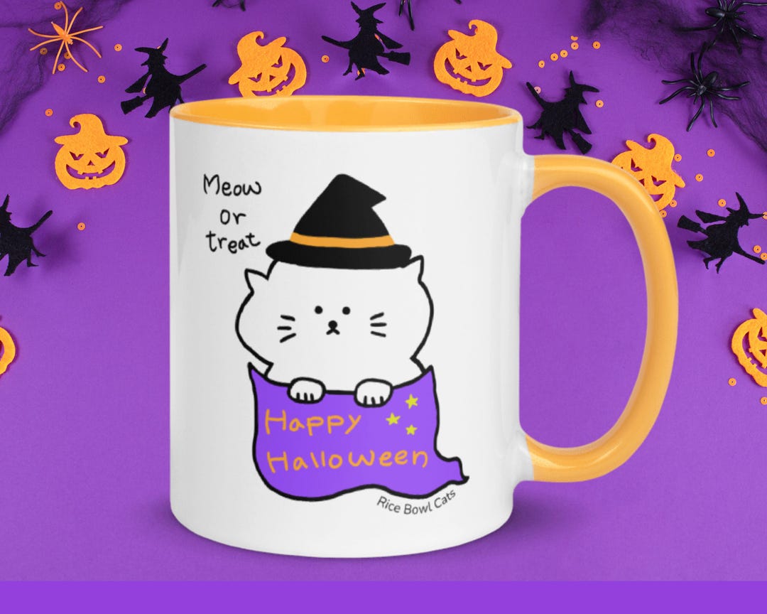 Halloween Cat Mug – Limited Edition Kawaii Coffee Cup, Orange Inside ...