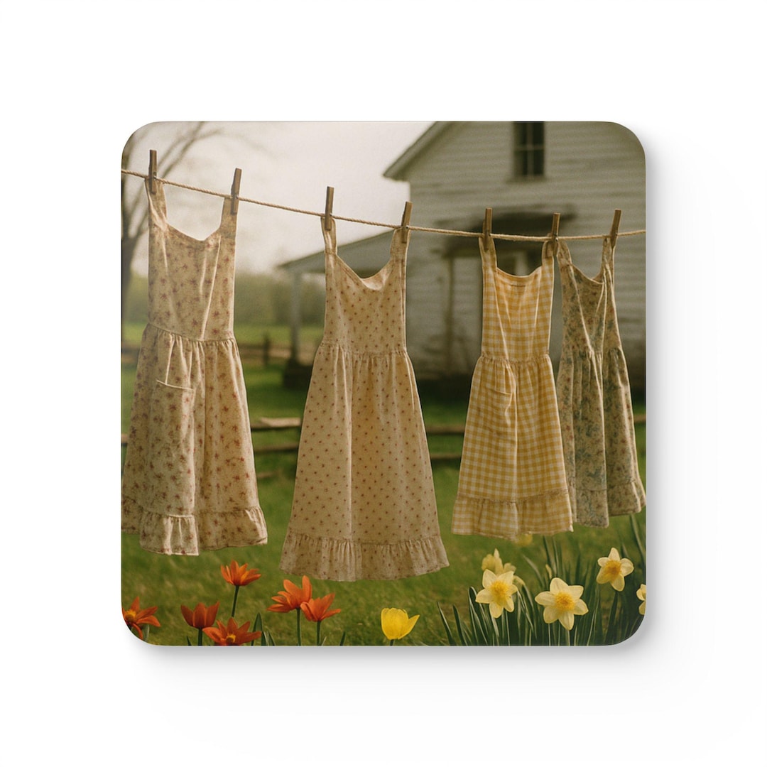 Aprons on the Clothesline Coaster Set | Vintage Farmhouse Kitchen Decor ...