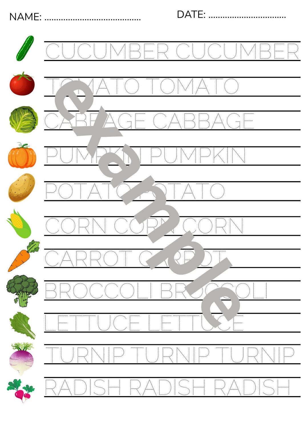 Printable Handwriting Worksheets – Vegetables Tracing Practice ...