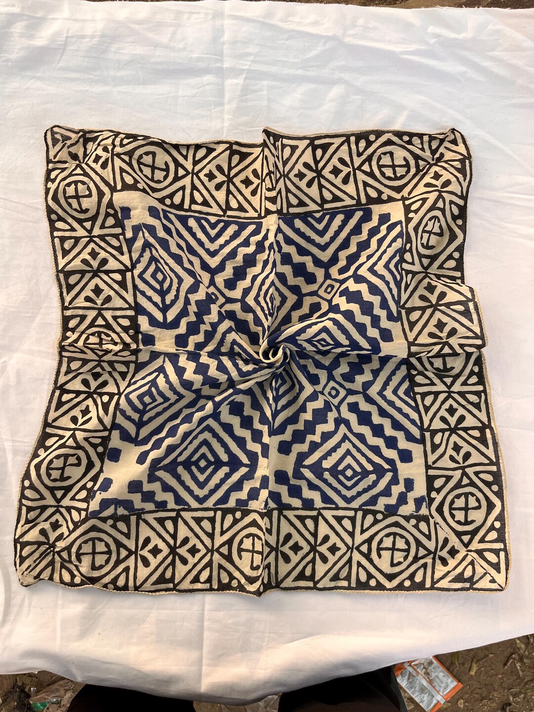 Hand Block Print Cotton Bandana - Maroon & Black Starburst Geometric ...