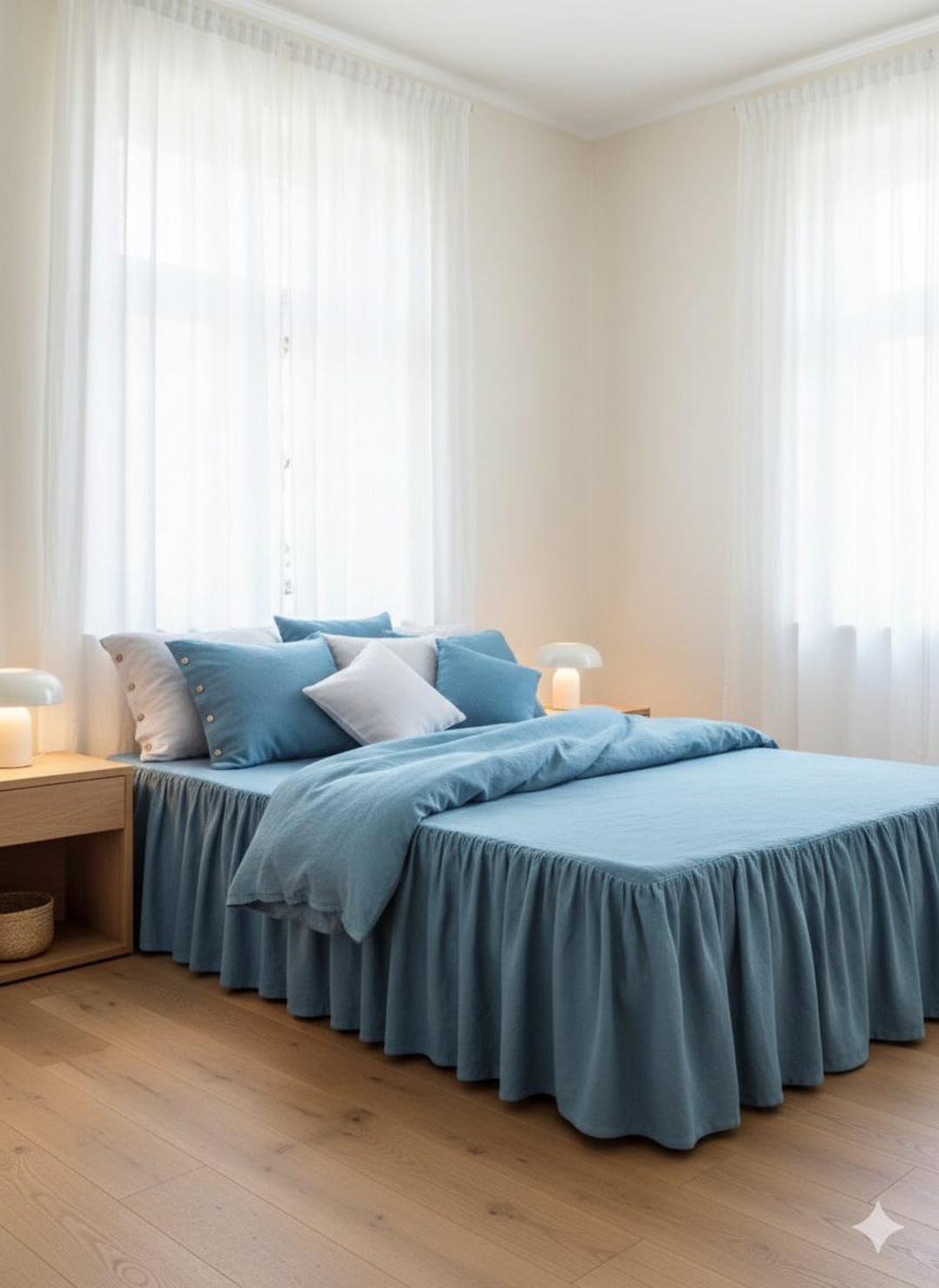 Natural Linen Dust Ruffle Bed Skirt, Bedspread With Ruffles. Organic ...