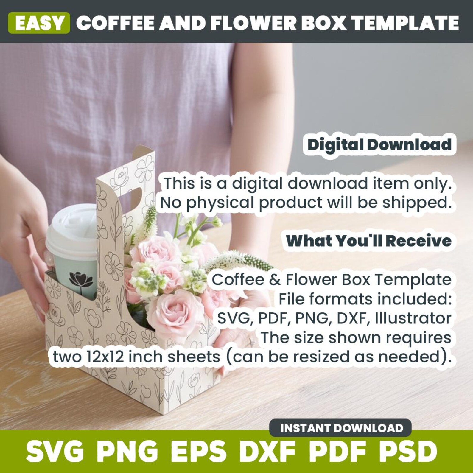 Drink Carrier Template, Flower Box Template, Coffee Gift Box Template ...