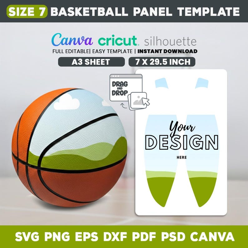 Size 7 Basketball Panel Template Svg, Basketball Wrap Template ...