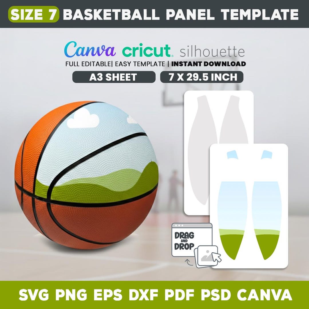 Size 7 Basketball Panel Template Svg, Basketball Wrap Template ...