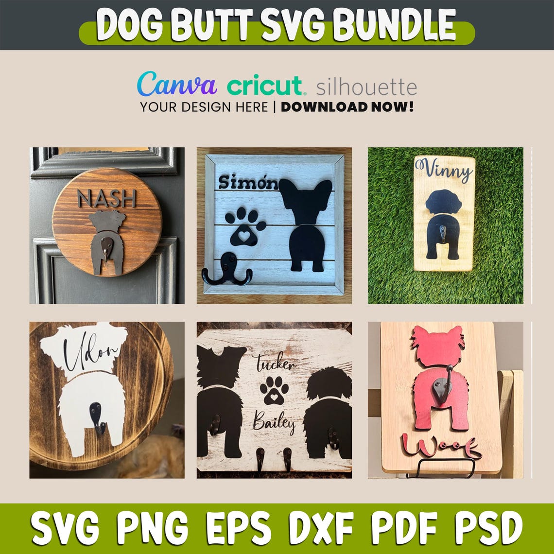 Dog Butt Svg Bundle, Dog Silhouette Svg, Dog Svg, Dog Leash Holder ...