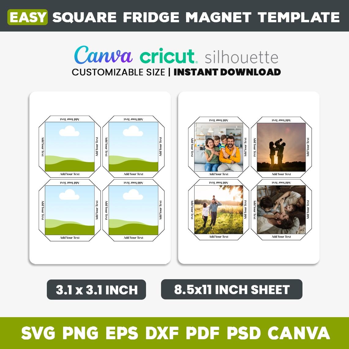 5 Size Magnet Template, Fridge Photo Magnets, Canva Template, Square ...