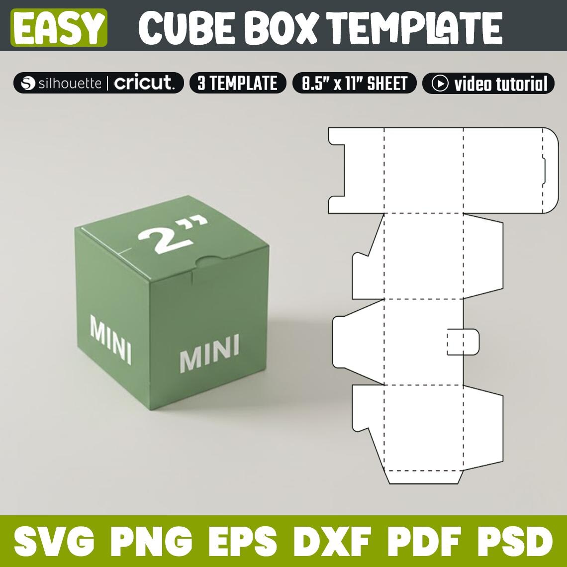 3 Box Template, Cube Box Template, Classic Square Box Svg, Box Svg for ...