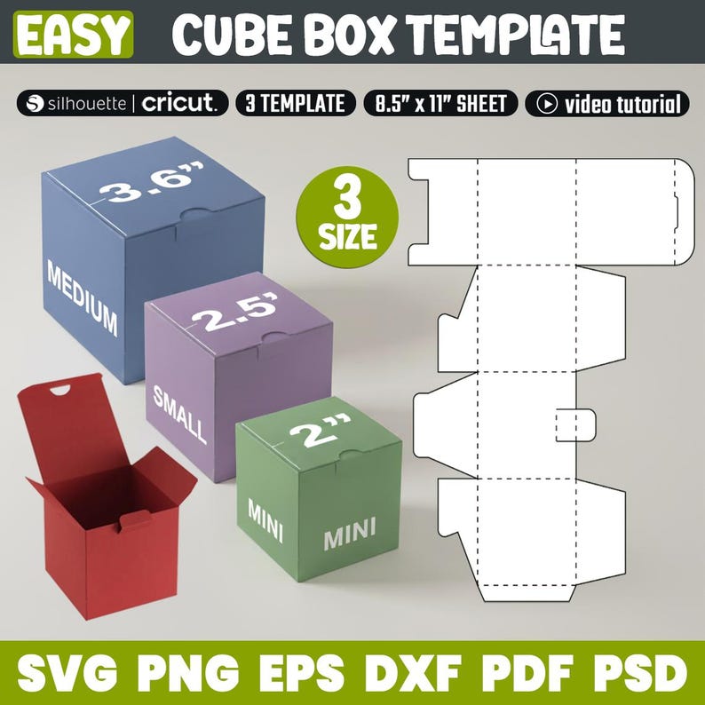 3 Box Template, Cube Box Template, Classic Square Box Svg, Box Svg for ...