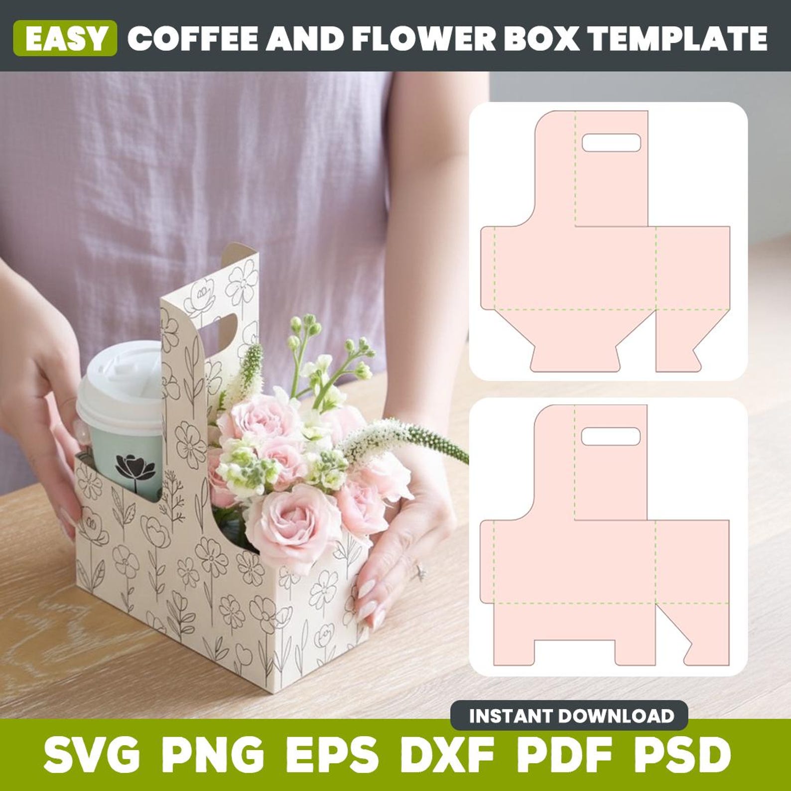 Drink Carrier Template, Flower Box Template, Coffee Gift Box Template ...