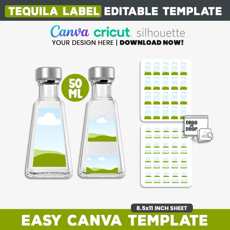 4 Size 1800 Bottle Template, Tequila Bottle Label Template, Mini 50 ML ...