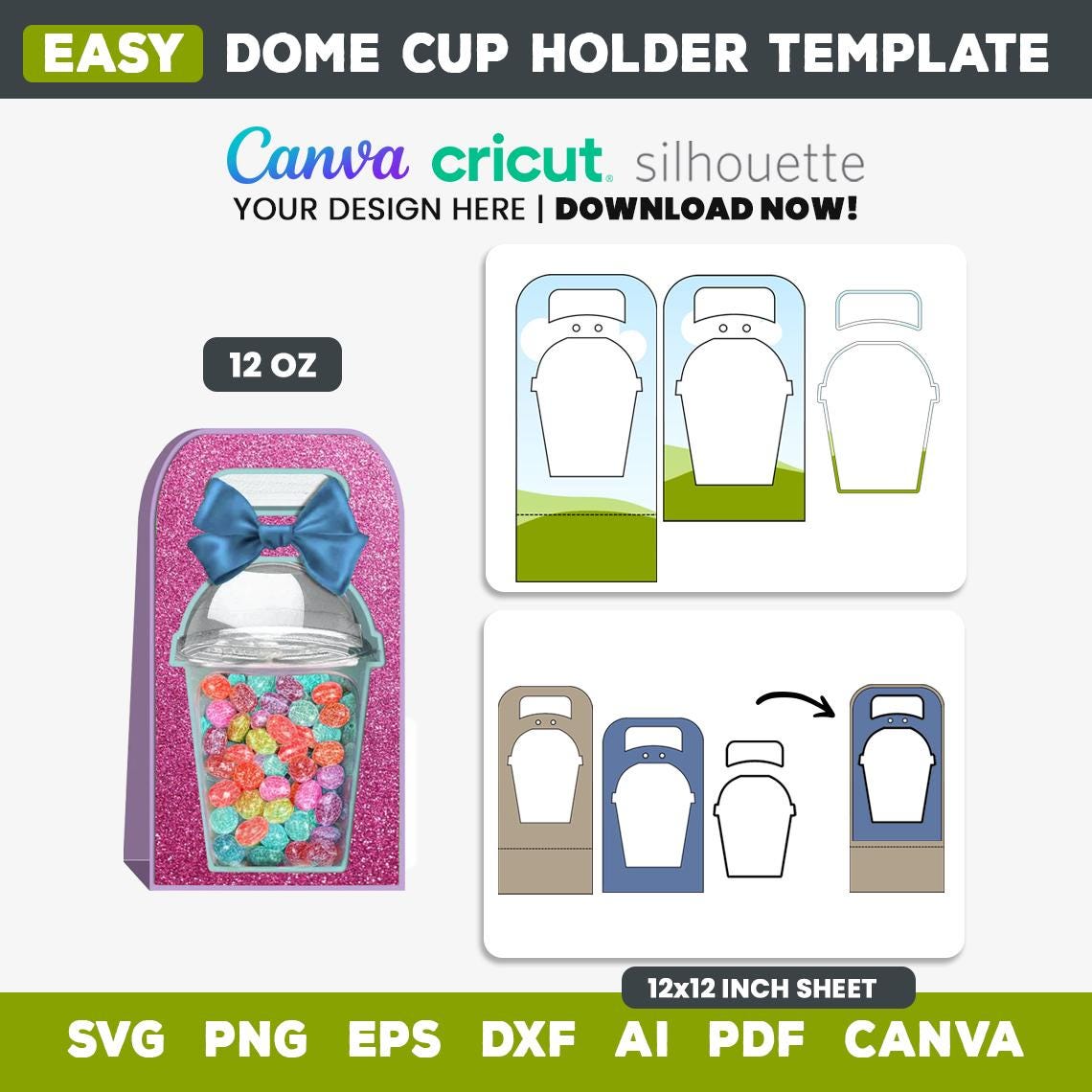 Dome Cup Holder Template, 16 - 12 Oz Dome Cup Favor Template, Dome Cup ...