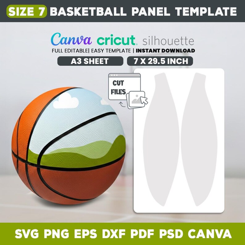 Size 7 Basketball Panel Template Svg, Basketball Wrap Template ...