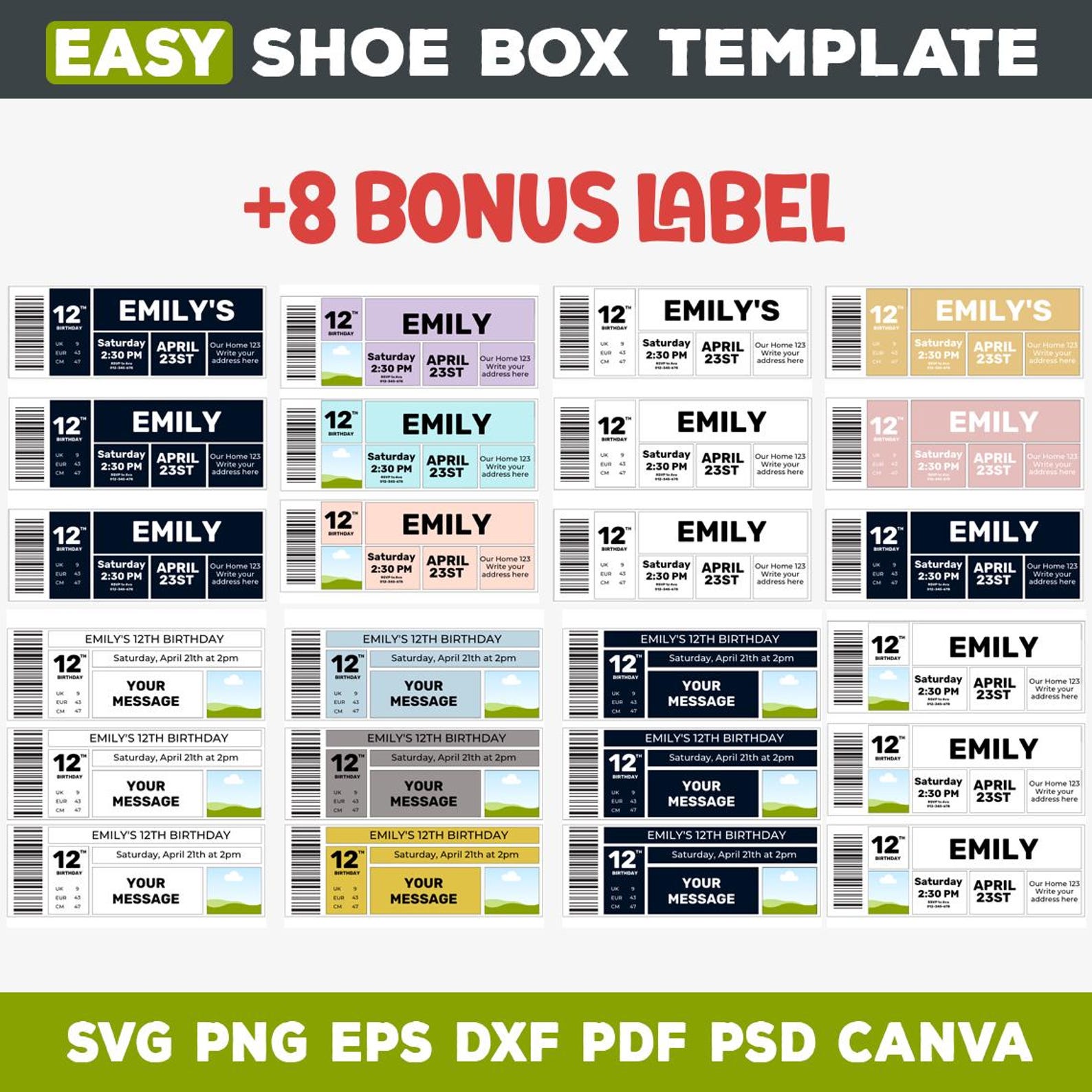 5 Size Shoe Box Template, Shoe Box Svg, Sneaker Box Template Bundle ...