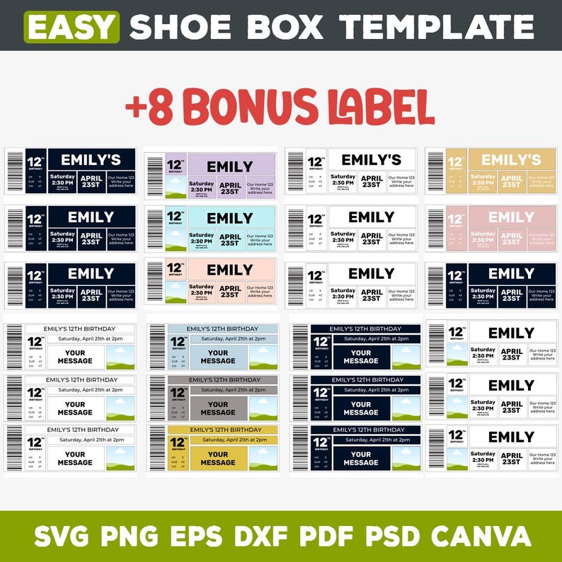 5 Size Shoe Box Template, Shoe Box Svg, Sneaker Box Template Bundle ...