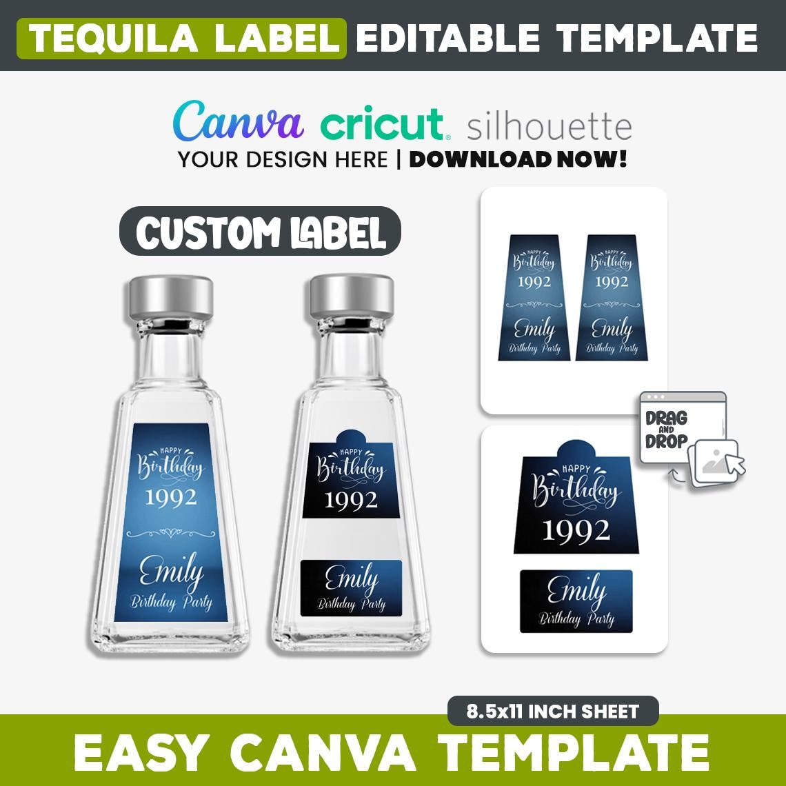 4 Size 1800 Bottle Template, Tequila Bottle Label Template, Mini 50 ML ...