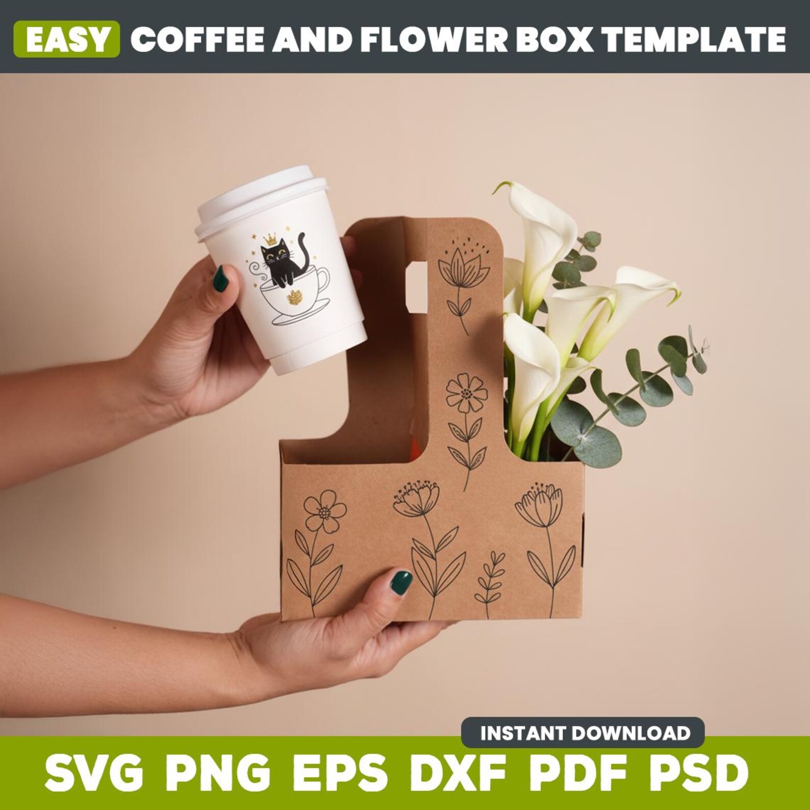 Drink Carrier Template, Flower Box Template, Coffee Gift Box Template ...