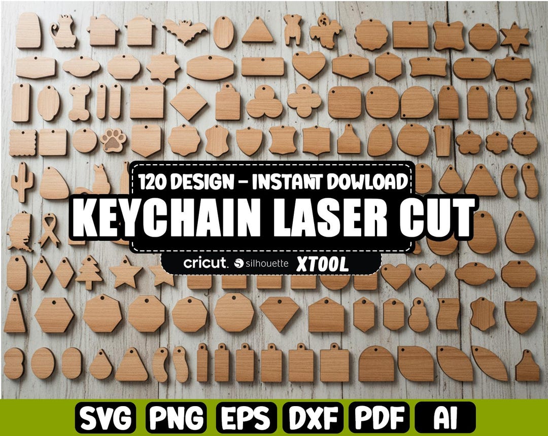 Keychain Laser Cut Bundle, 120 Keyring Design Files for Laser Cutting ...