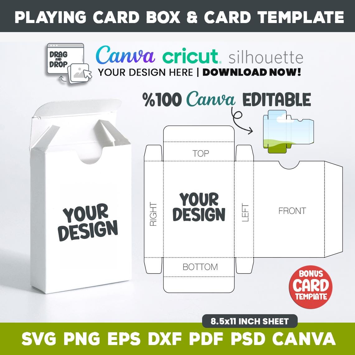 Playing Card Box Template, Playing Card Template, Card Box Svg, Playing ...