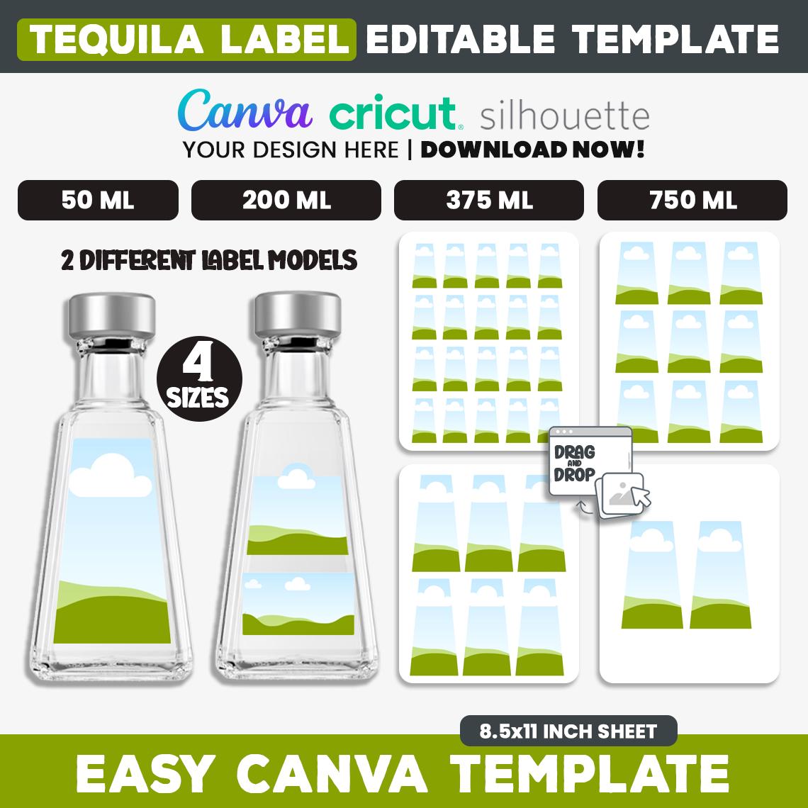 4 Size 1800 Bottle Template, Tequila Bottle Label Template, Mini 50 ML ...