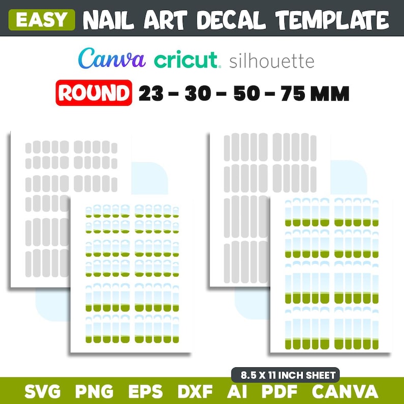 14 Nail Art Decal Template, Printable Nail Decal Template, XL Nail ...