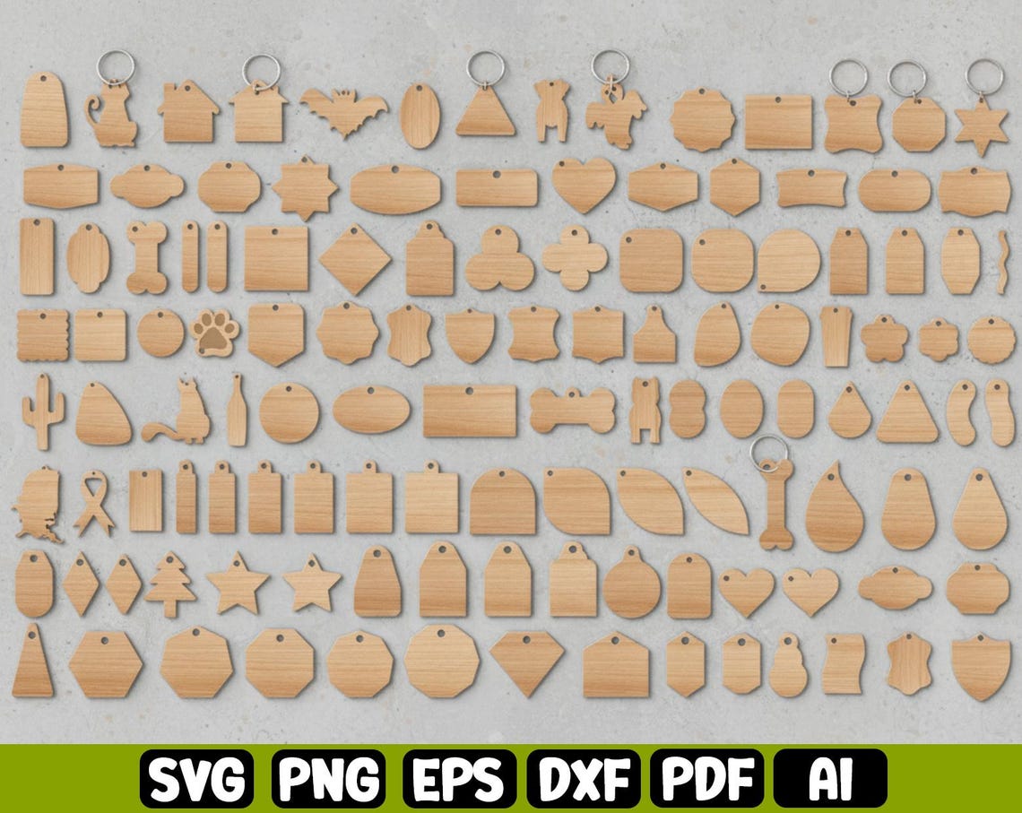 Keychain Laser Cut Bundle, 120 Keyring Design Files for Laser Cutting ...