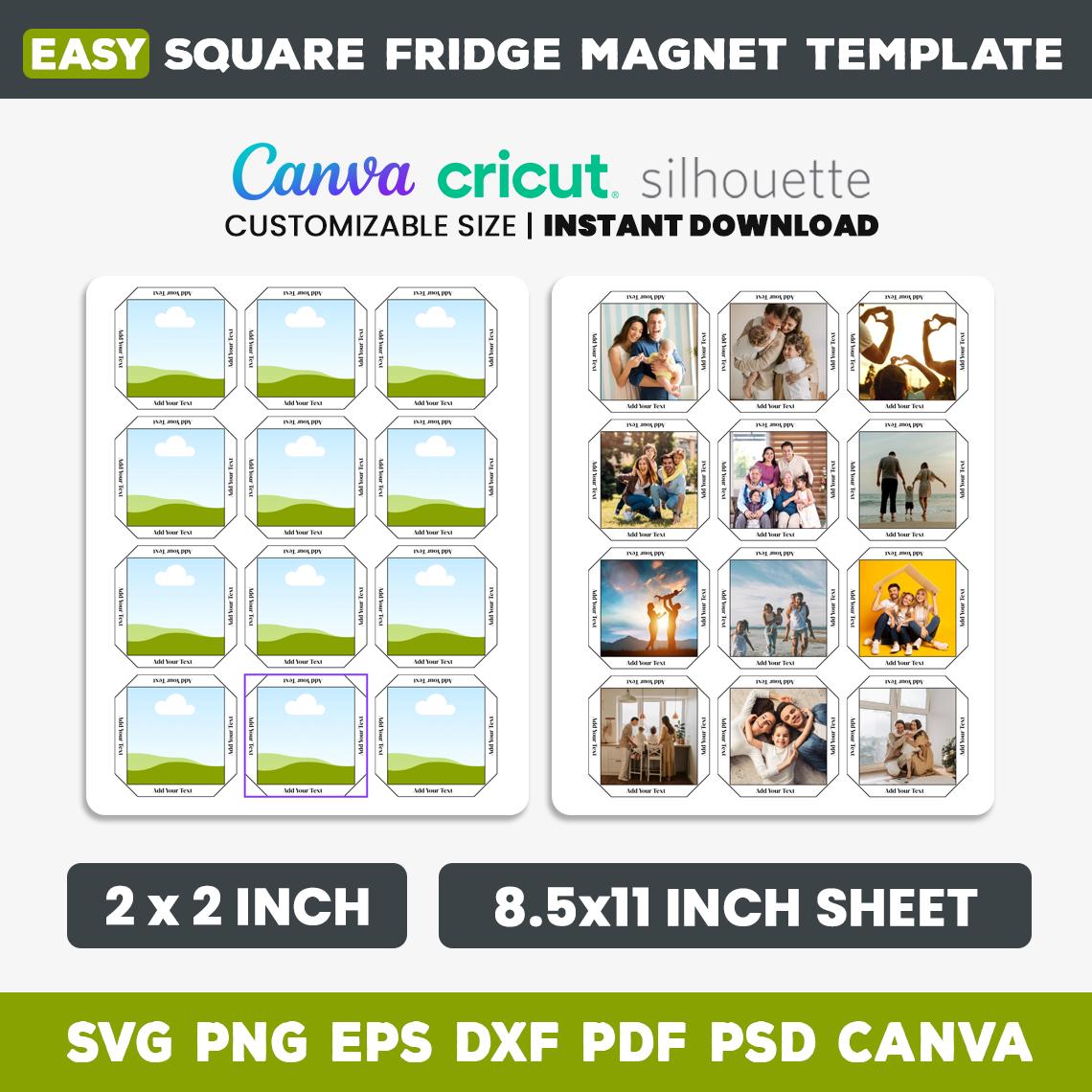 5 Size Magnet Template, Fridge Photo Magnets, Canva Template, Square ...