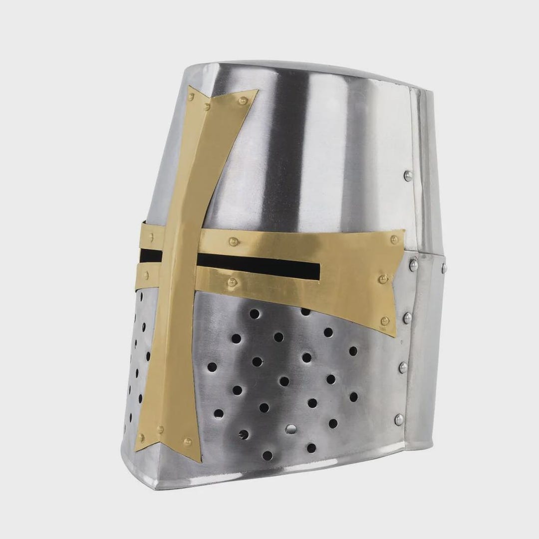Templar Knight Helmet – 18g Mild Steel, Holy Brass Cross, Cosplay - Etsy