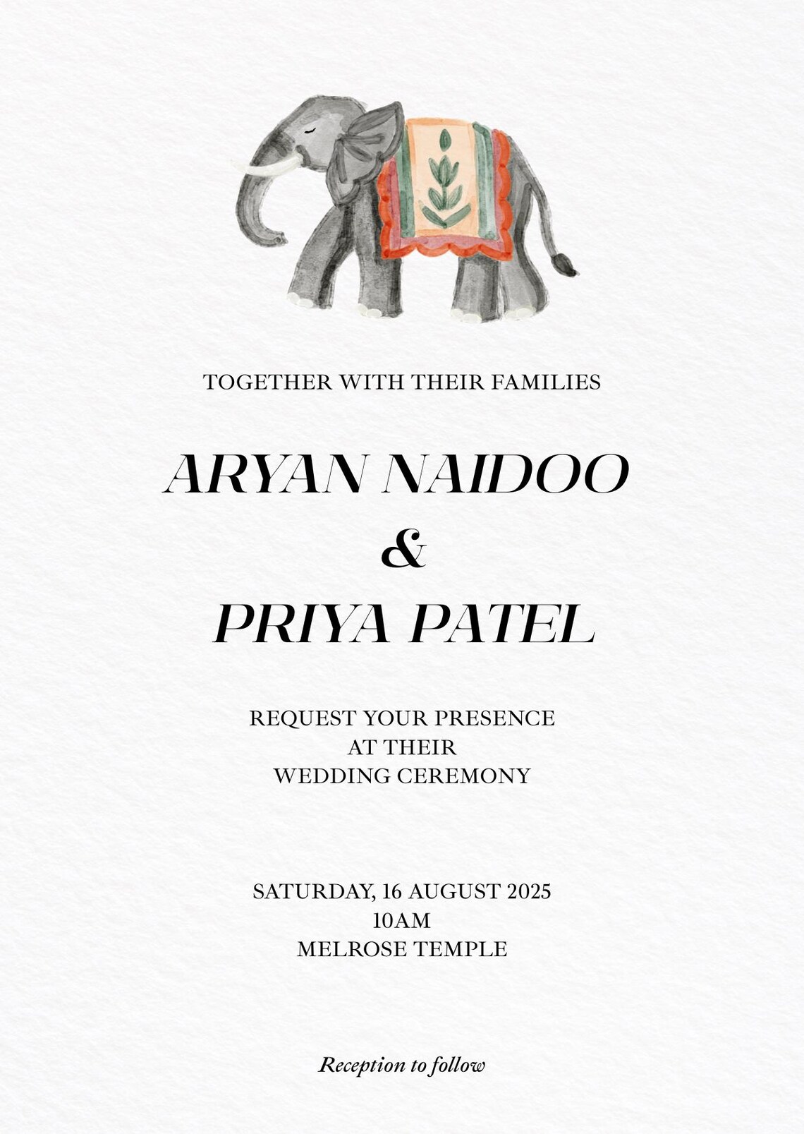 Minimalist Watercolor Elephant Wedding Invitation | Digital Download - Etsy