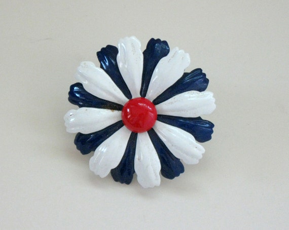 1960s Floral Enamel Pin Red White Blue Patriotic - Gem