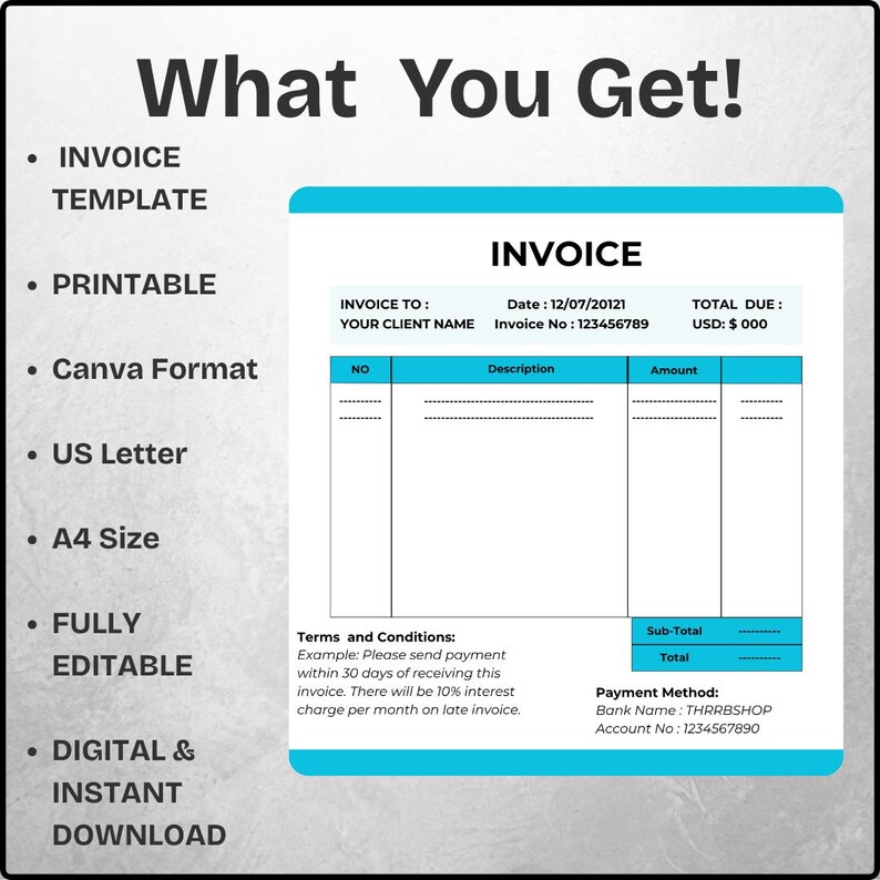 Editable Invoice Template, Small Business Custom Order Form, Printable ...
