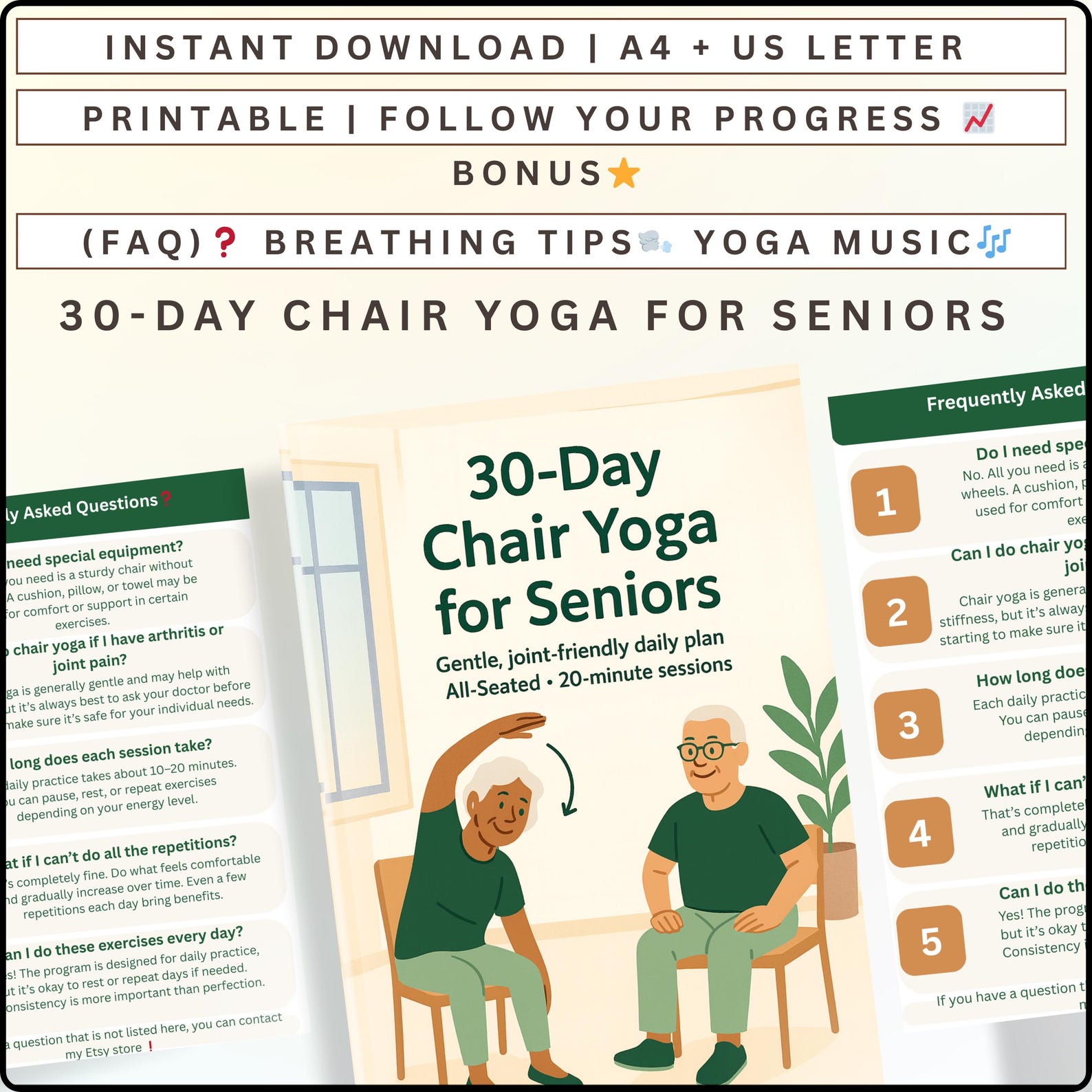 30 Day Chair Yoga for Seniors, Printable Chair Exercise Plan, Gentle ...